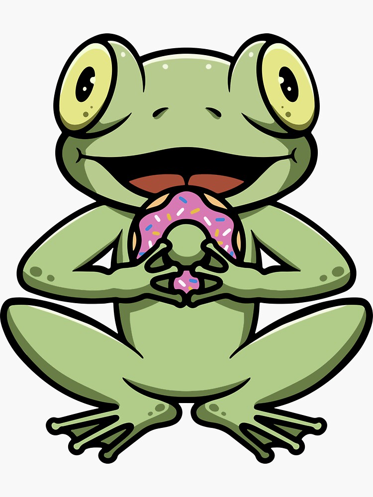 "Cute Frog Eating Donut" Sticker for Sale by cubbone | Redbubble