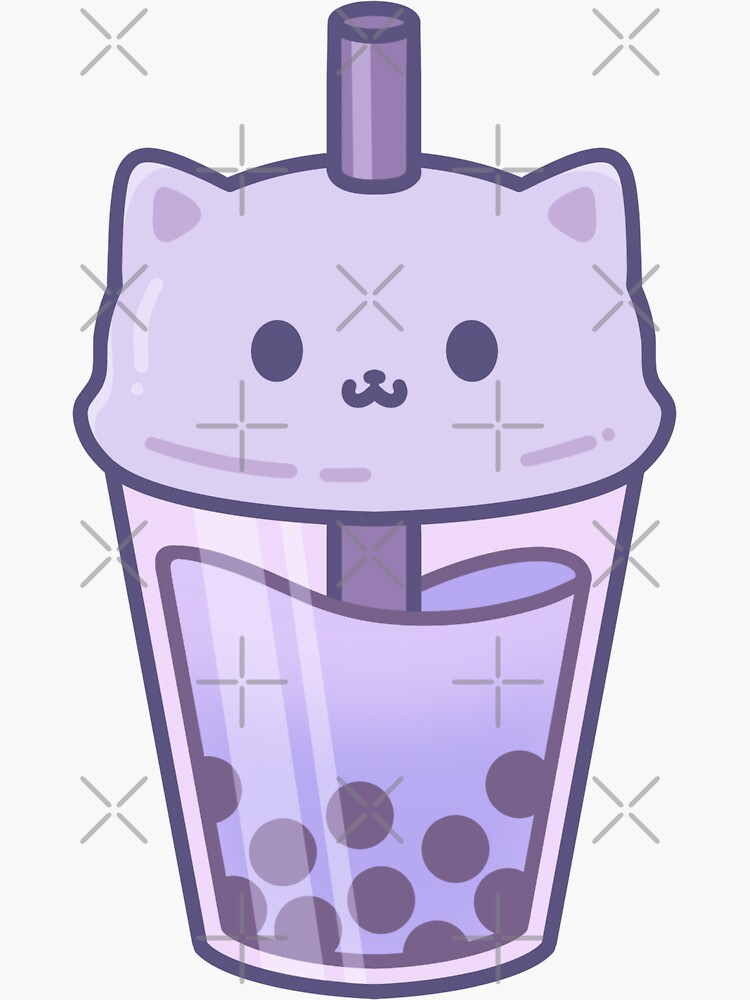 "Boba Taro Milk Tea Cat" Sticker for Sale by PixTheFaery | Redbubble