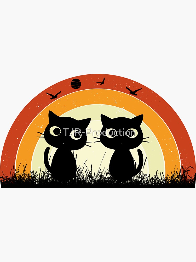 "Retro Sunset Kitty Cats" Sticker for Sale by TJR-Production | Redbubble