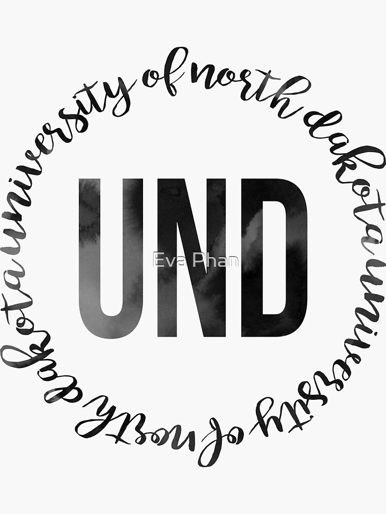 "UND - University of North Dakota Black Ink Circle" Sticker by evaphan ...