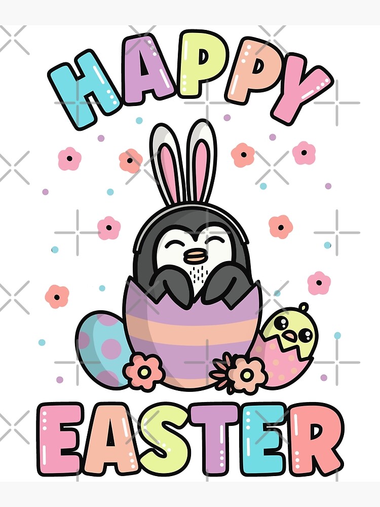 "Happy Easter Kawaii Bunny Penguin Cute Spring Egg Hunting" Poster for ...