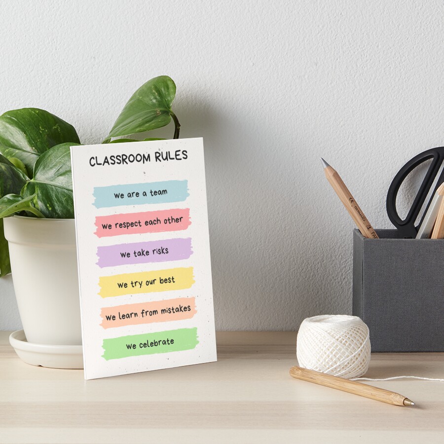 "A poster of classroom rules displays the guidelines and expectations for students in a learning ...