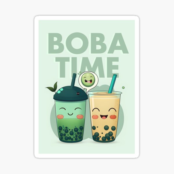 "Boba Time smiling Bubble Tea Green Matcha & Mango " Sticker for Sale ...