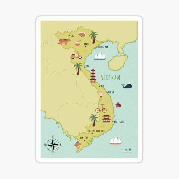 "Illustrated map of Vietnam" Sticker for Sale by ymkesinfogr | Redbubble