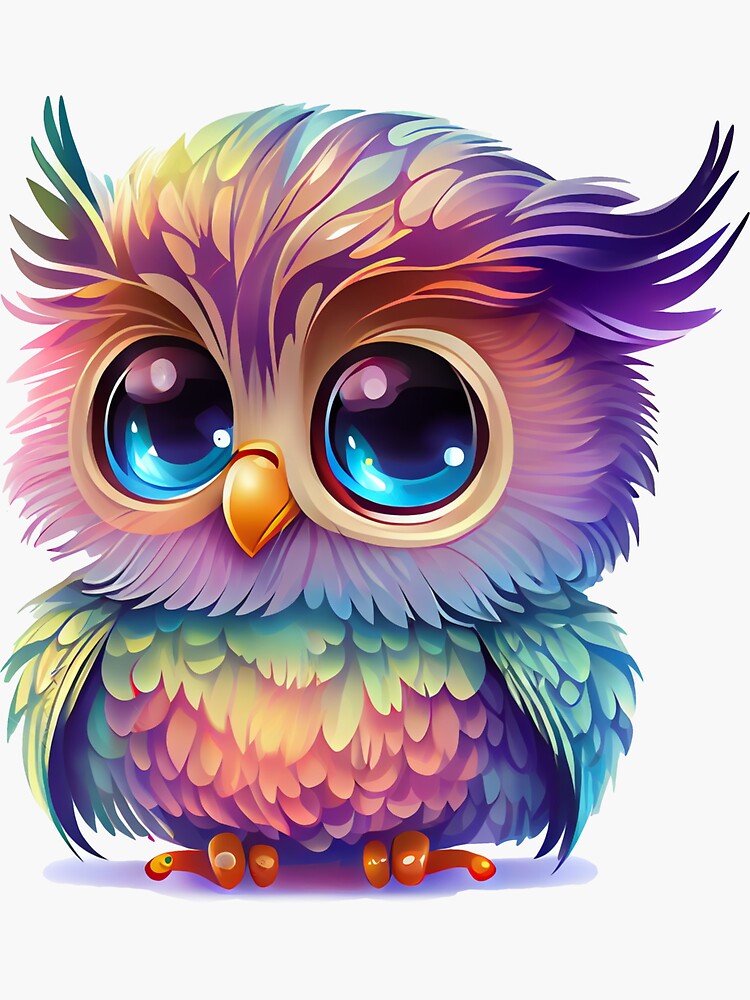 "Chibi owl multicolor - Cute owl" Sticker by nellylebrun | Redbubble