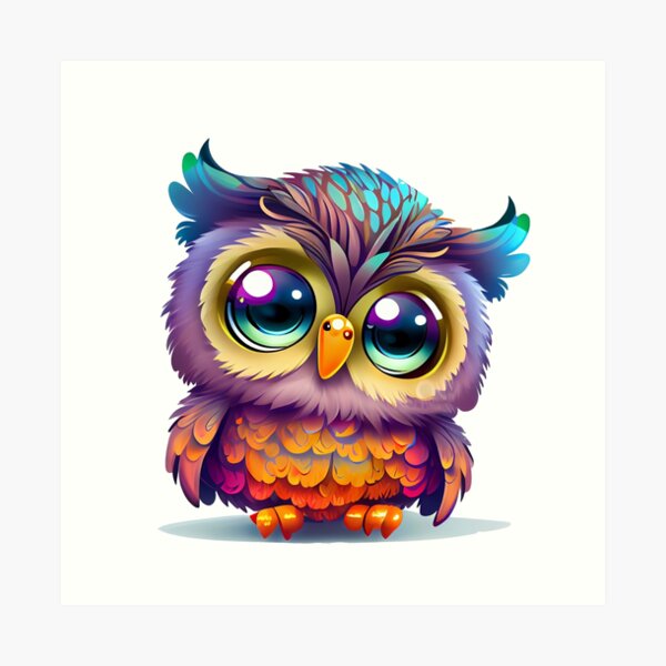 "Chibi owl multicolor - Cute owl" Art Print by nellylebrun | Redbubble