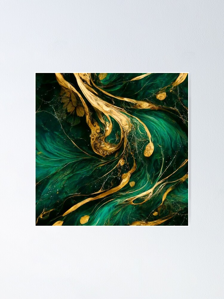 "Emerald green and gold flowy marble print" Poster for Sale by HadeeeeL ...