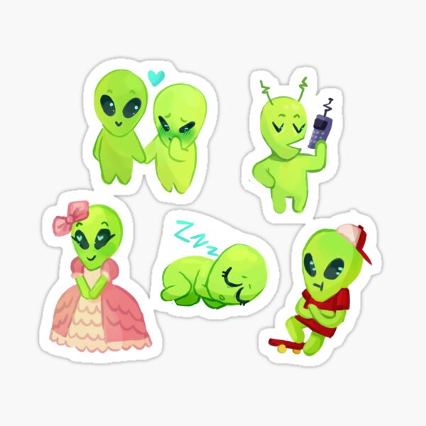 "Alien Buddies Having A Party" Sticker by labradollars | Redbubble