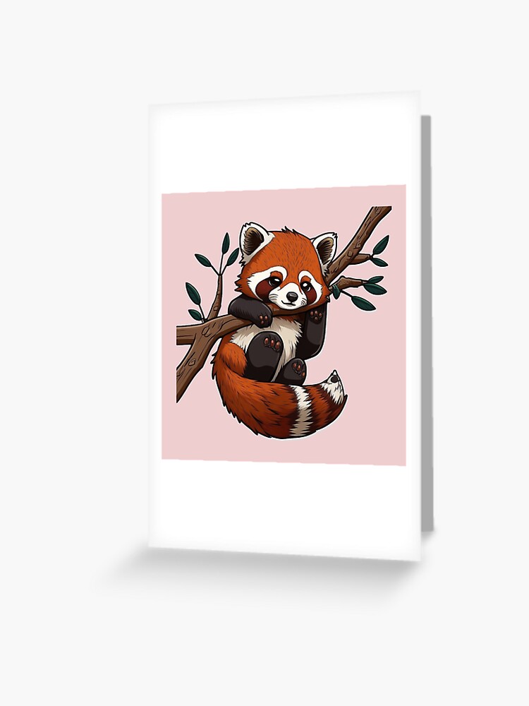 "Cute Red Panda Hanging From A Tree Branch" Greeting Card for Sale by ...