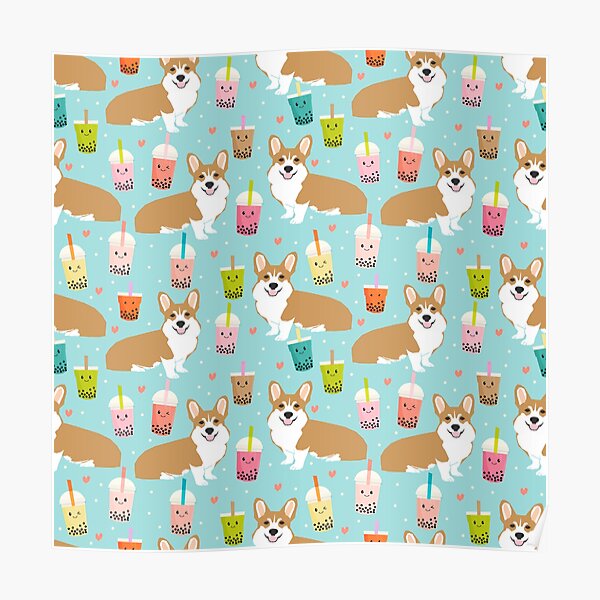 "corgi boba tea bubble tea cute kawaii dog breed fabric welsh corgis ...