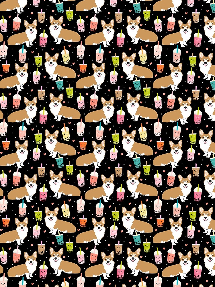 "corgi boba tea bubble tea cute kawaii dog breed fabric welsh corgis ...