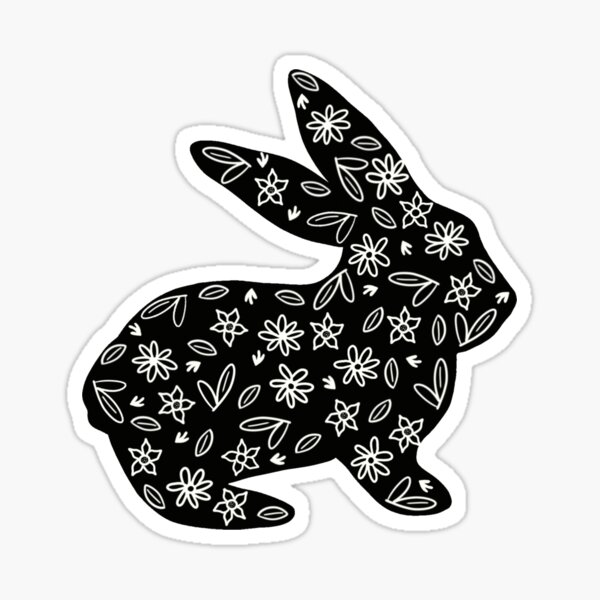 "Bunny with flowers | Rabbit Silhouette | White Floral Pattern on Black ...