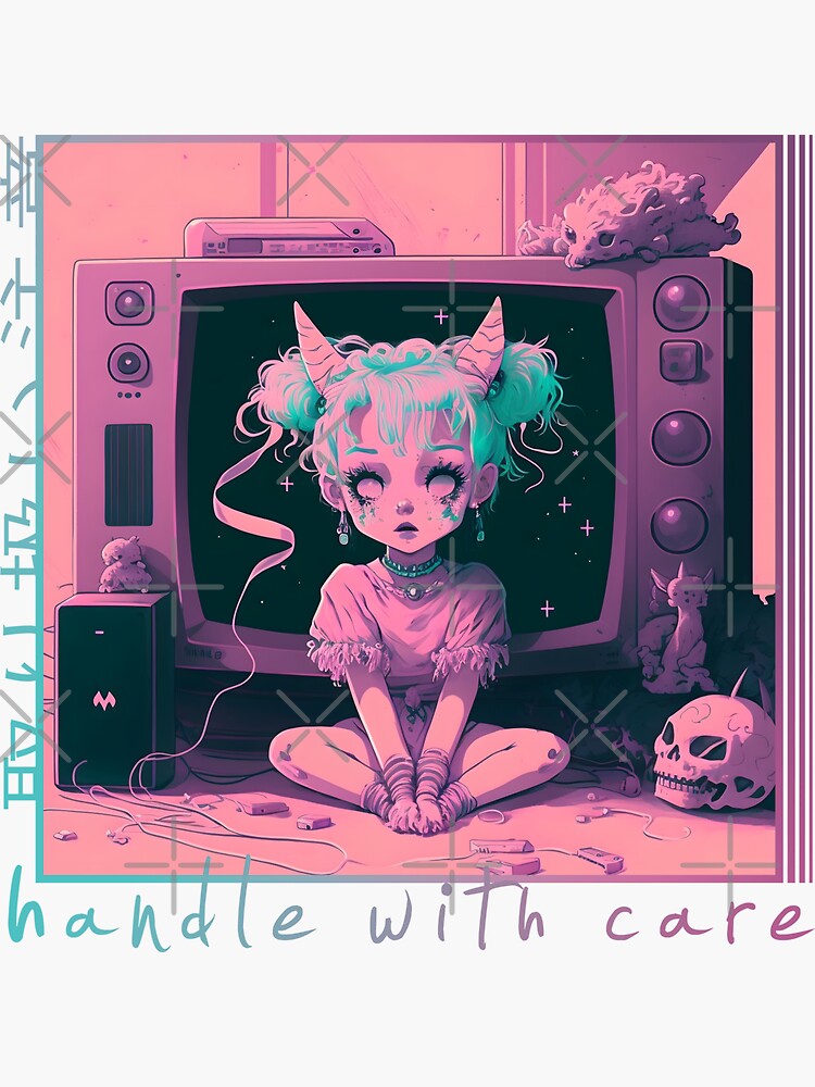 "Handle with Care Pastel Goth Kawaii Menhera Aesthetic" Sticker for ...
