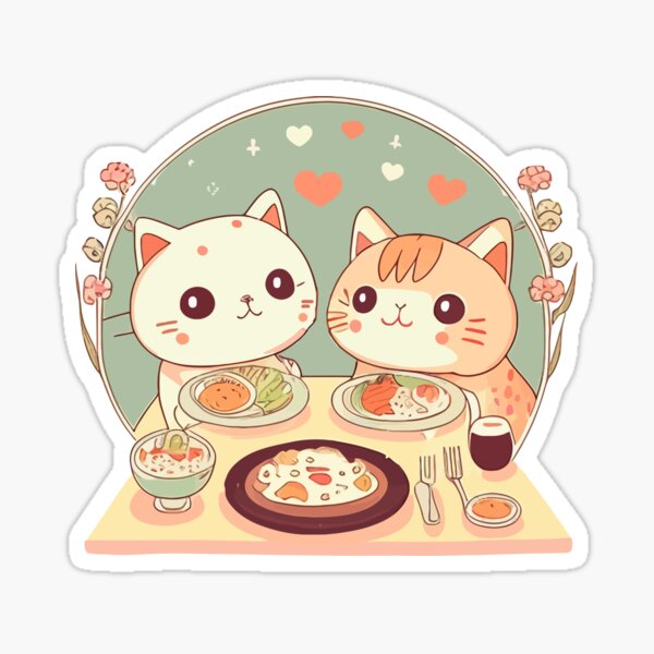 "Romantic cat dinner" Sticker for Sale by gitarus | Redbubble