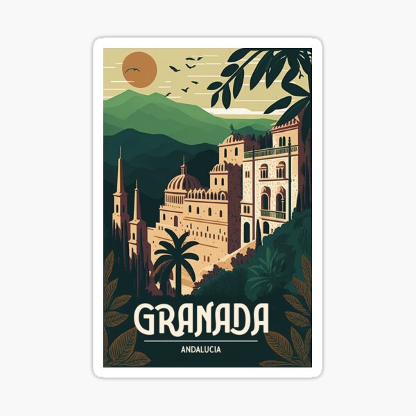 "Granada Spain Vintage Travel Poster" Sticker for Sale by tierratour ...