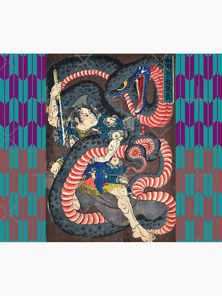 "JAPANESE WARRIOR COMBATTING WITH A GIANT PYTHON " Sticker for Sale by ...