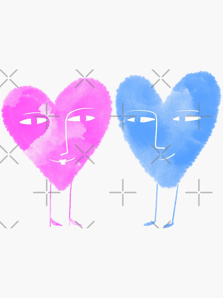 "Cute blue and pink hearts in love" Sticker for Sale by capineradraws ...