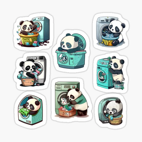 "Cute Panda doing laundry Pack Sticker 8 items" Sticker for Sale by ...