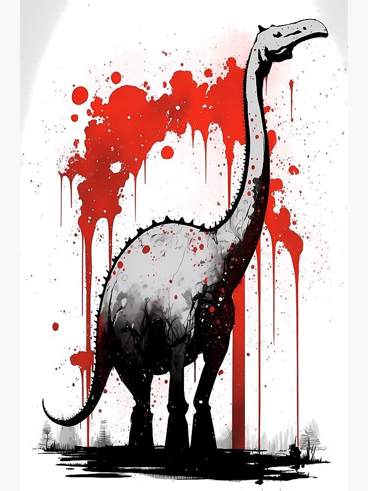 "Brontosaurus Ink Painting Black and White and Red" Poster for Sale by ...