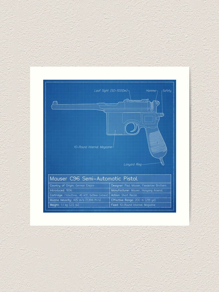 Impression artistique « Mauser C96 Blueprint », par nothinguntried ...