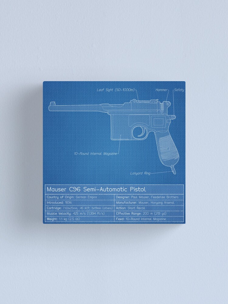 "Mauser C96 Blueprint" Canvas Print for Sale by nothinguntried | Redbubble