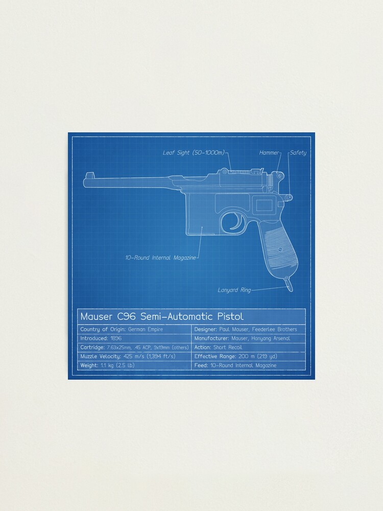 "Mauser C96 Blueprint" Photographic Print for Sale by nothinguntried ...