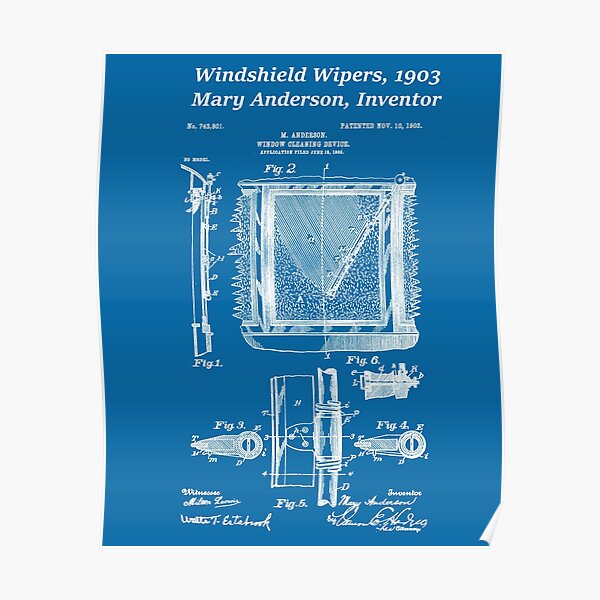 "Mary Anderson - Windshield Wipers - Blueprint" Poster by mmitochondria ...
