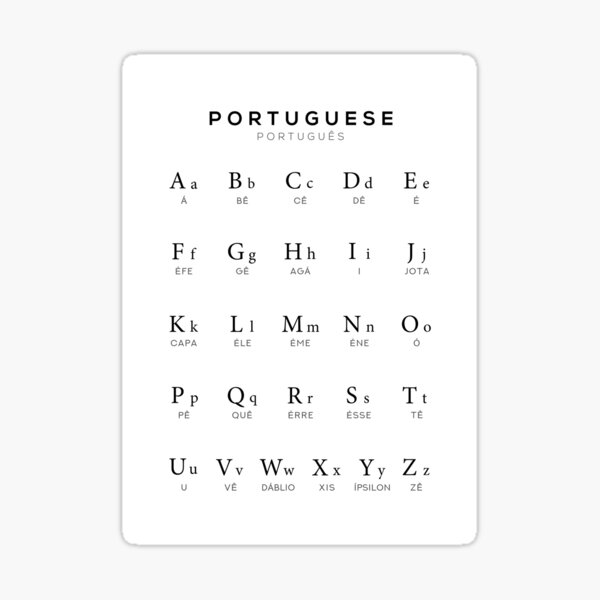 "Portuguese Alphabet Chart, Portugal Language Chart, White" Sticker for ...
