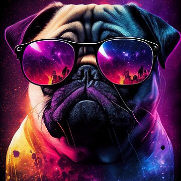 "Mega cool pug in 80s retrowave, synthwave style, colorful dog" Sticker ...