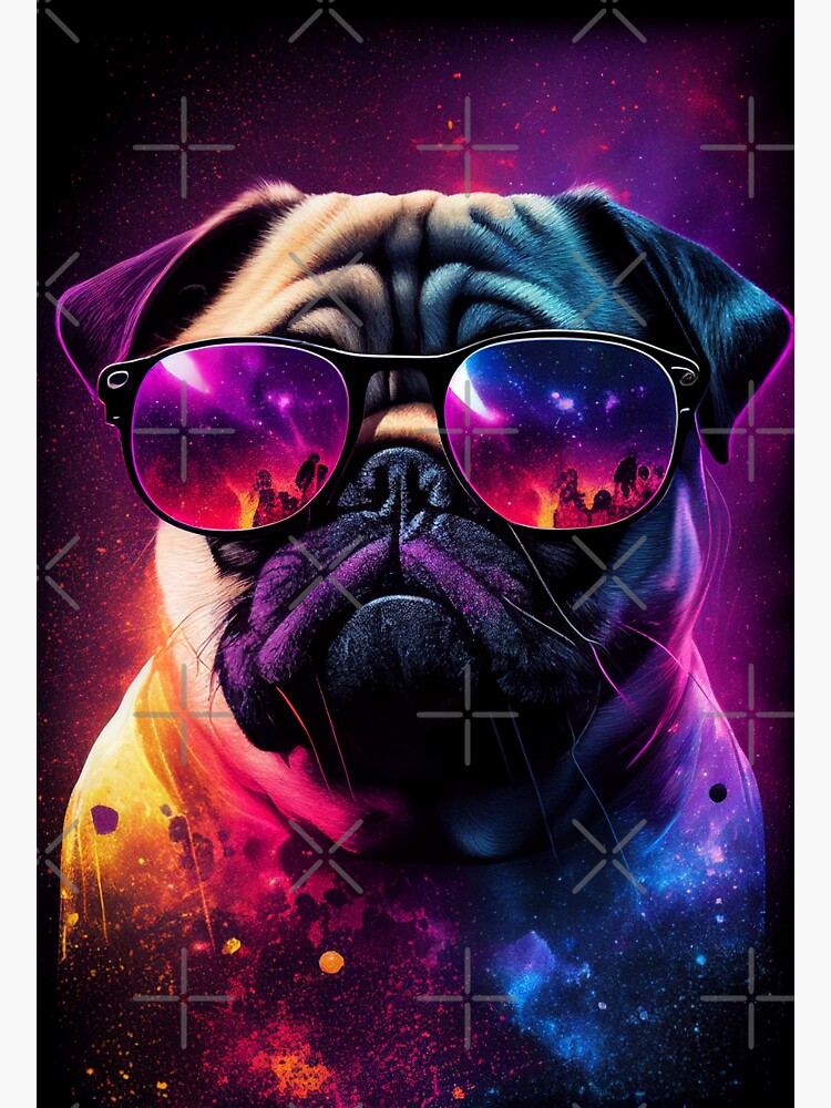 "Mega cool pug in 80s retrowave, synthwave style, colorful dog" Sticker ...