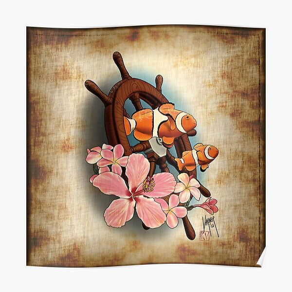 "clownfish and ship's wheel" Poster by Steve-Varner | Redbubble