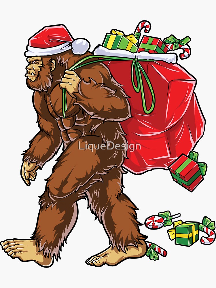 "Bigfoot Santa T Shirt Hat Carrying Christmas Bag Sasquatch" Sticker ...