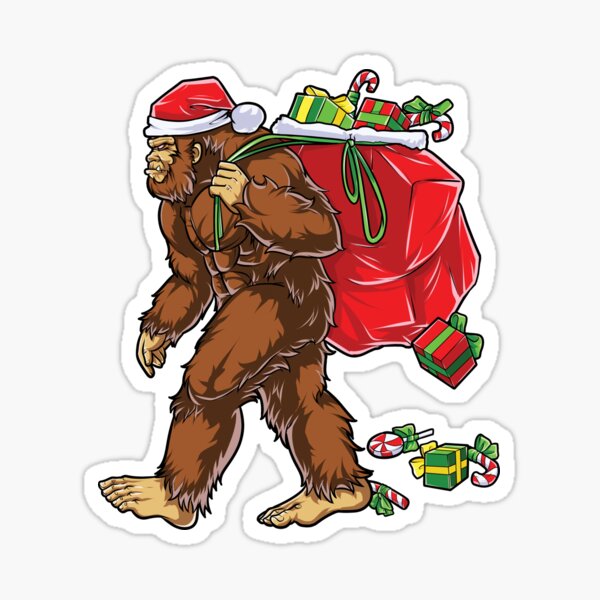 "Bigfoot Santa T Shirt Hat Carrying Christmas Bag Sasquatch" Sticker ...
