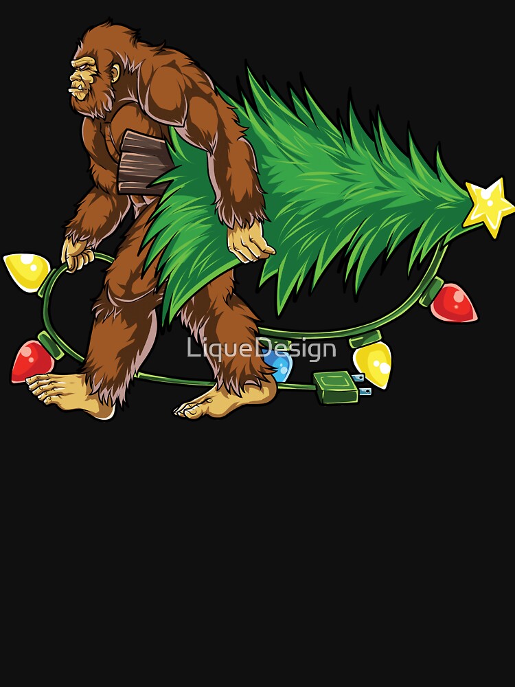 "Bigfoot Carrying Christmas Tree T Shirt Sasquatch Santa Gift" T-shirt ...