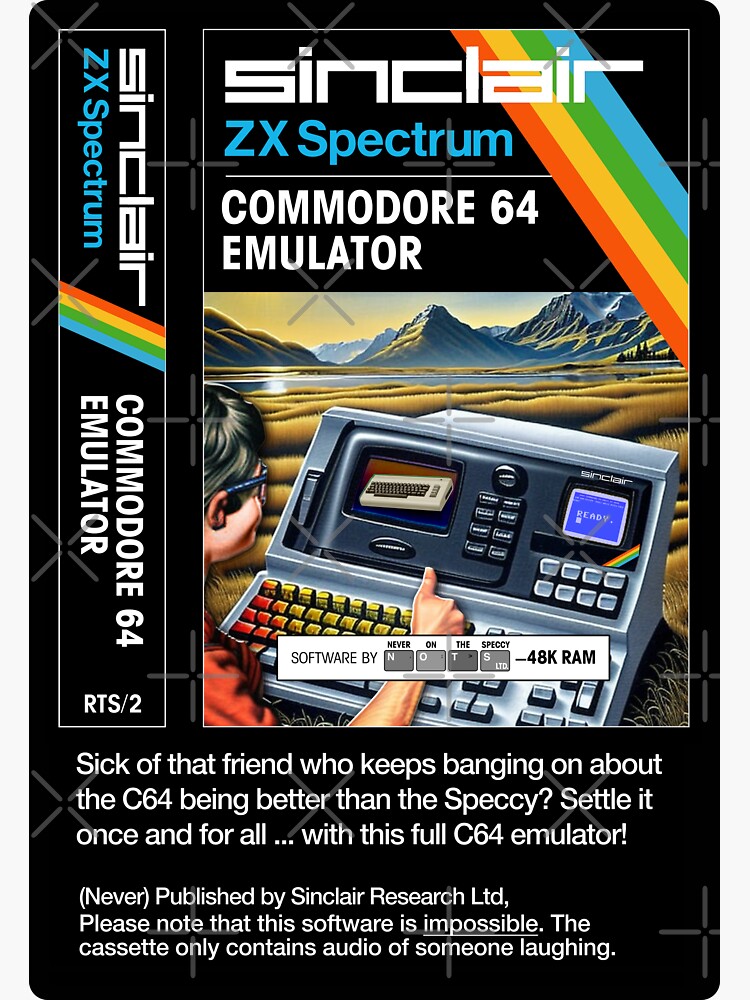 "C64 EMULATOR for the Sinclair ZX Spectrum (front + text) - Fantasy / Parody Game Cassette Cover ...