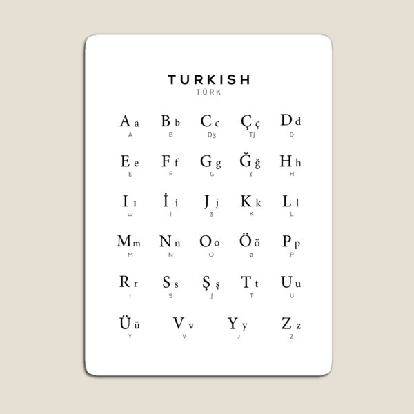 "Turkish Alphabet Chart, Turkey Language Chart, White" Magnet for Sale ...