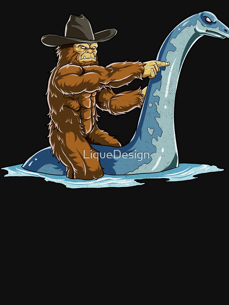 "Bigfoot Riding Nessie T Shirt Sasquatch Loch Ness Monster" T-shirt by LiqueGifts | Redbubble