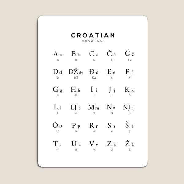 "Croatian Alphabet Chart, Croatia Language Chart, White" Magnet for ...