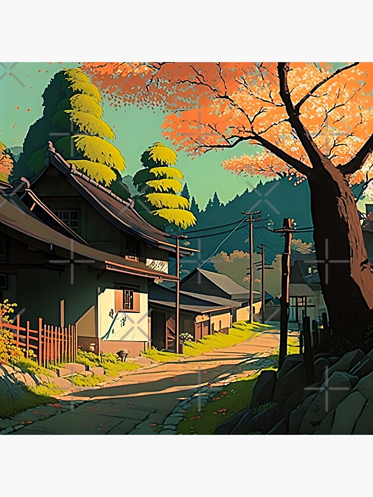 "Cel shaded Tsuchiya Koitsu inspired rural Japanese town, autumn ...