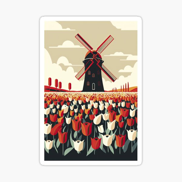"Minimalist Dutch tulip field with a windmill" Sticker for Sale by ...