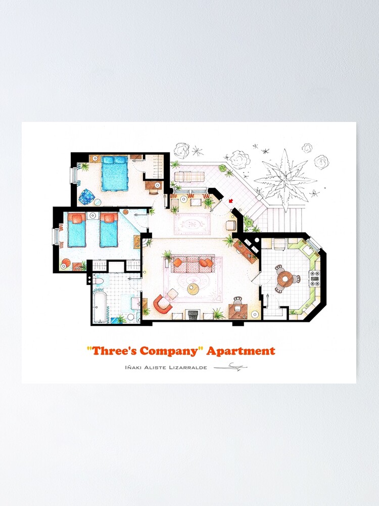 "Three's Company Apartment Floorplan" Poster by nikneuk | Redbubble