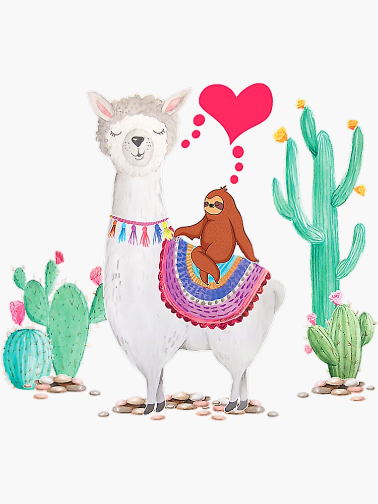 "Sloth Riding Llama Fun Valentines Day Love Thoughts " Sticker for Sale ...