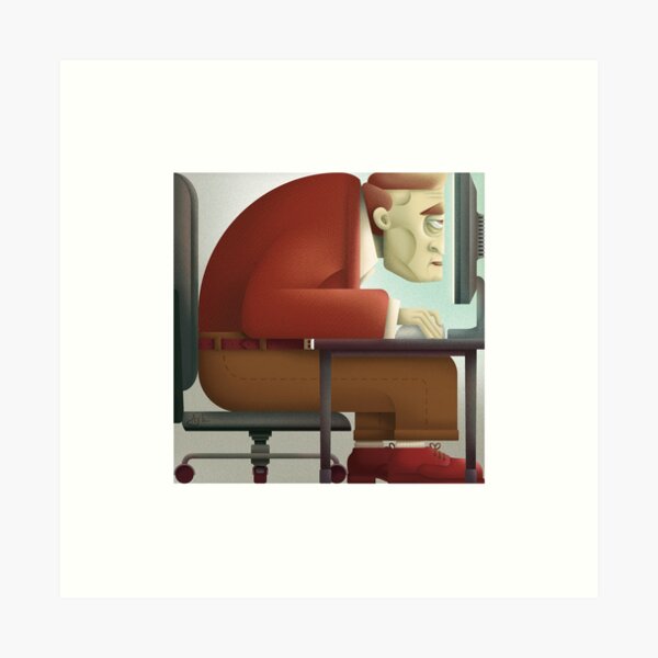 "Productivity, geometric art of a man hunched over his computer" Art ...