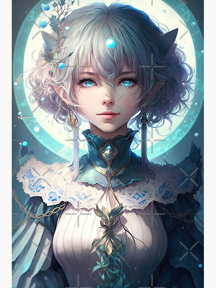 "A fantasy elf female bishop in a blue pastel dress" Sticker for Sale ...