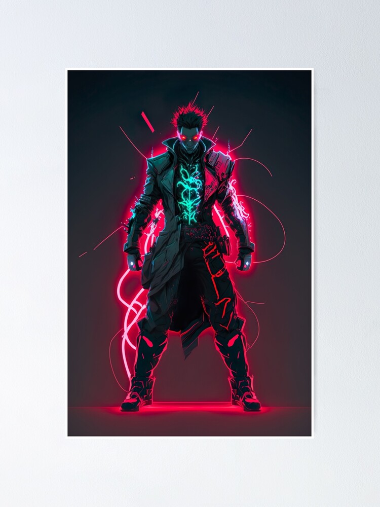 "Cyberpunk Cyborg Villain Surrounded By Neon Lights" Poster for Sale by ...