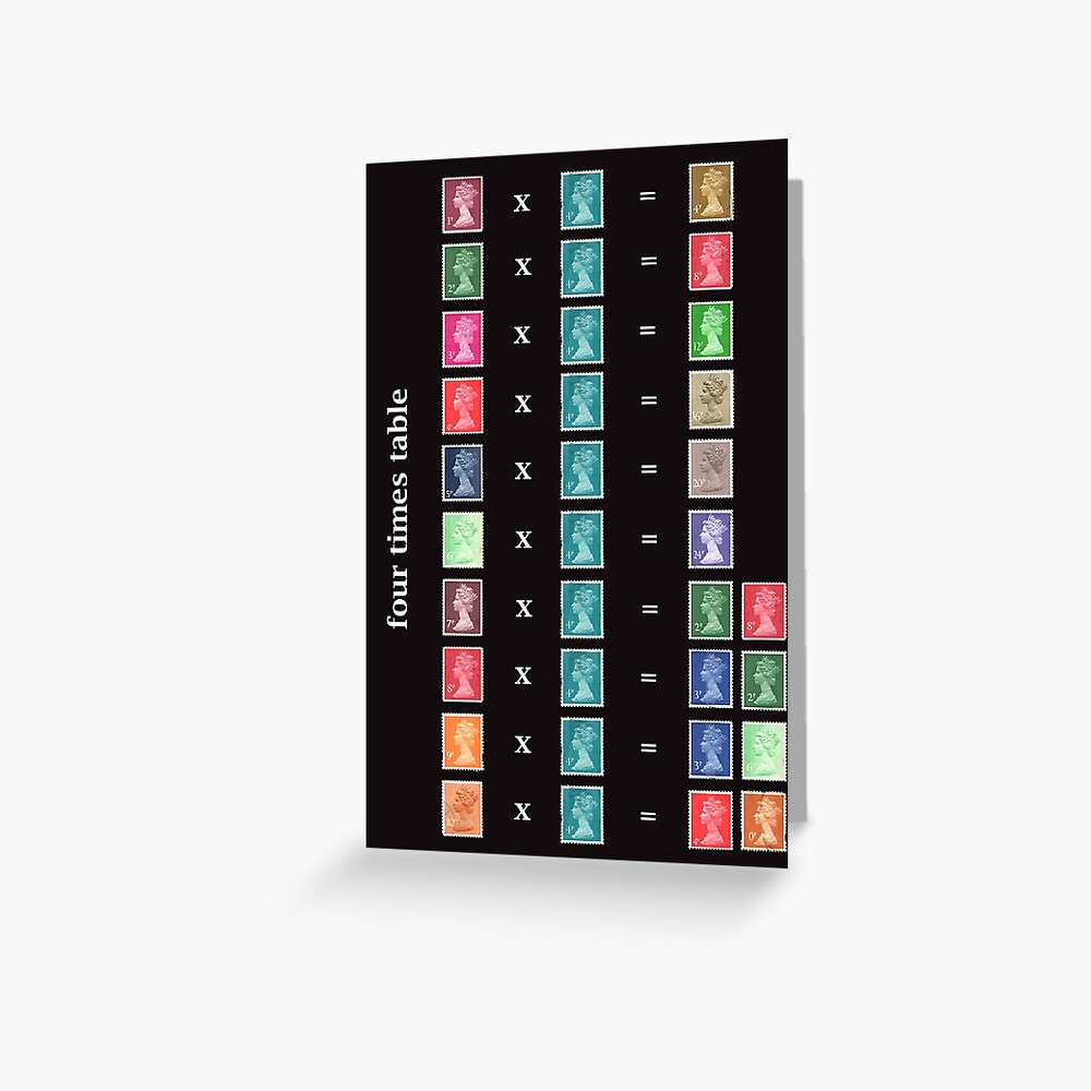 four-times-table-greeting-card-for-sale-by-garyhogben-redbubble