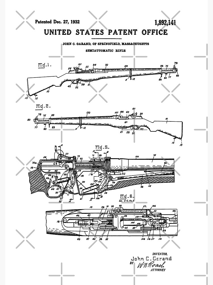 M1 Garand Rifle Patent Black Premium Matte Vertical Poster sold by ...