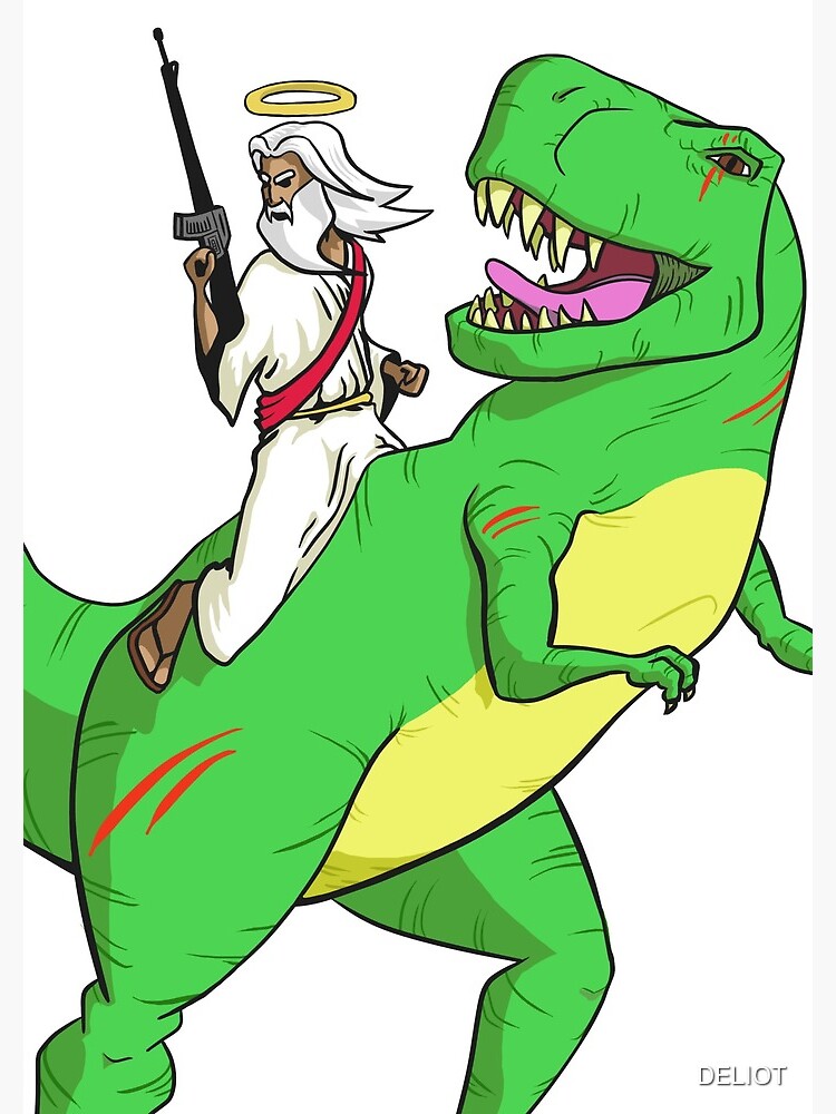 "Jesus Riding a Dinosaur" Spiral Notebook by DELIOT | Redbubble