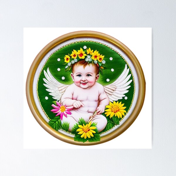 "Cute baby cherub with red hair, angel wings and a cheeky grin" Poster ...