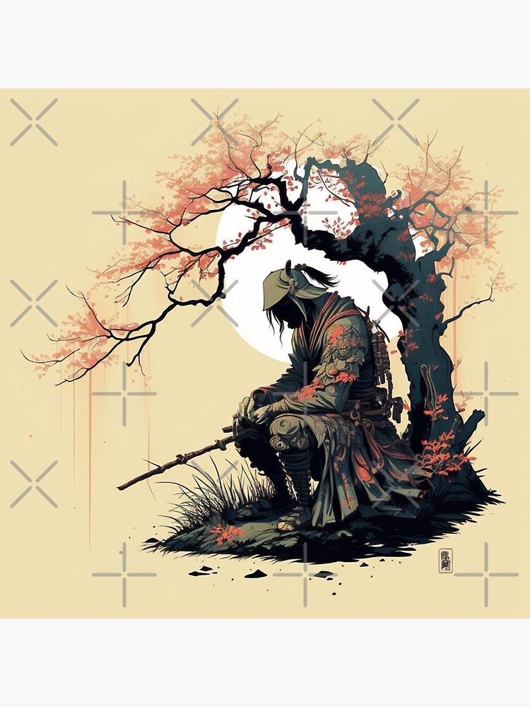 "Samurai kneeling under a japanese tree" Sticker for Sale by polo-polo ...